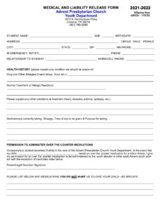 Medical Form | Advent Presbyterian Church